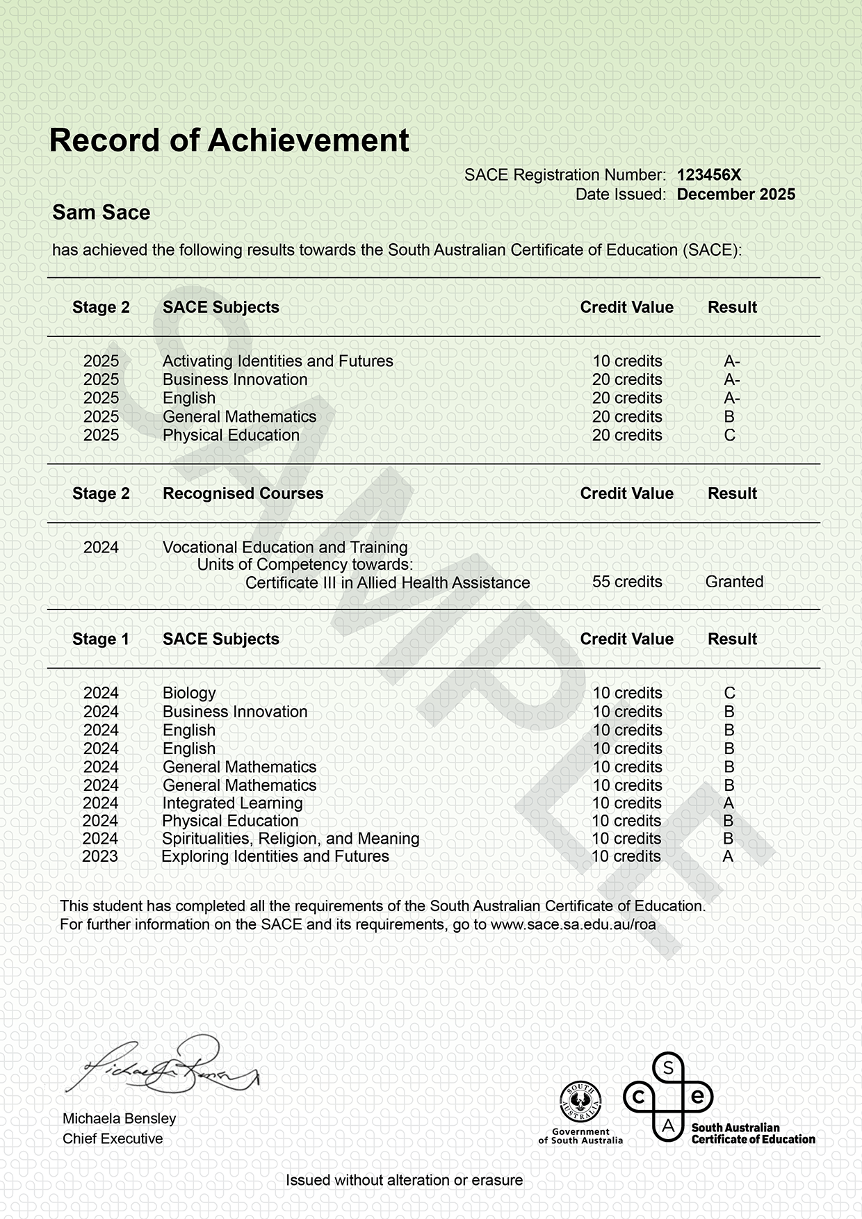 End-of-year results information - South Australian Certificate of Education